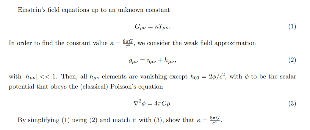 Solved Einstein's field equations up to an unknown | Chegg.com