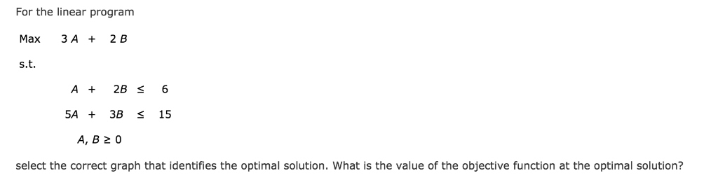 Solved For the linear program Max 3 A 2EB s.t. A 2B S6 5A3B | Chegg.com