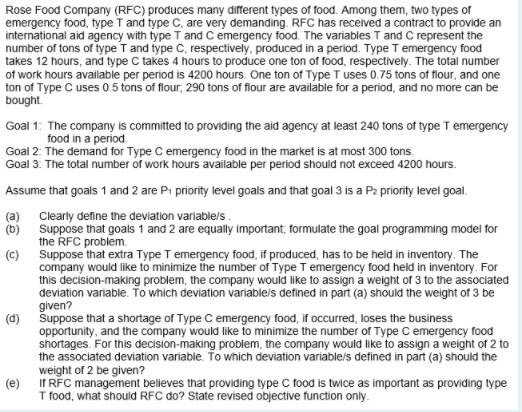 Solved Rose Food Company (RFC) produces many different types | Chegg.com