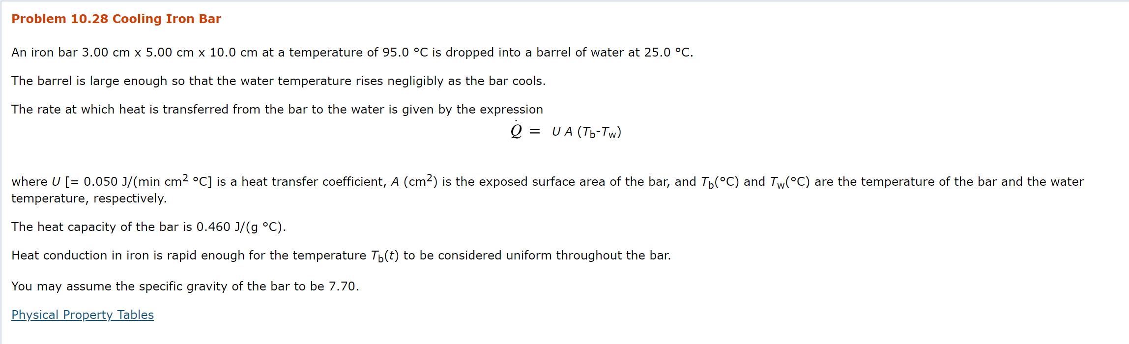 Solved Problem 10.28 Cooling Iron Bar An iron bar 3.00 cm x | Chegg.com