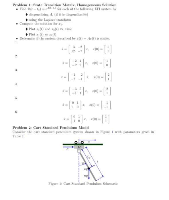 Problem 1: State Transition Matrix, Homogeneous | Chegg.com
