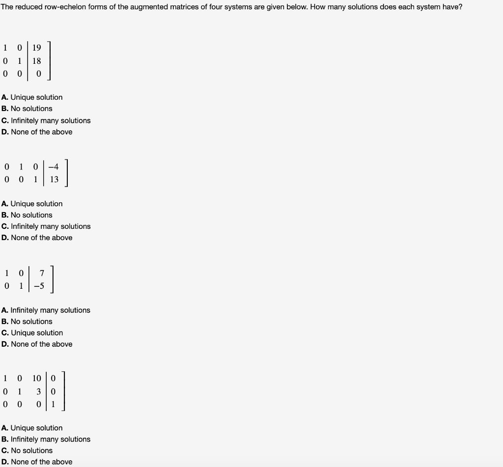 Solved The reduced row-echelon forms of the augmented | Chegg.com