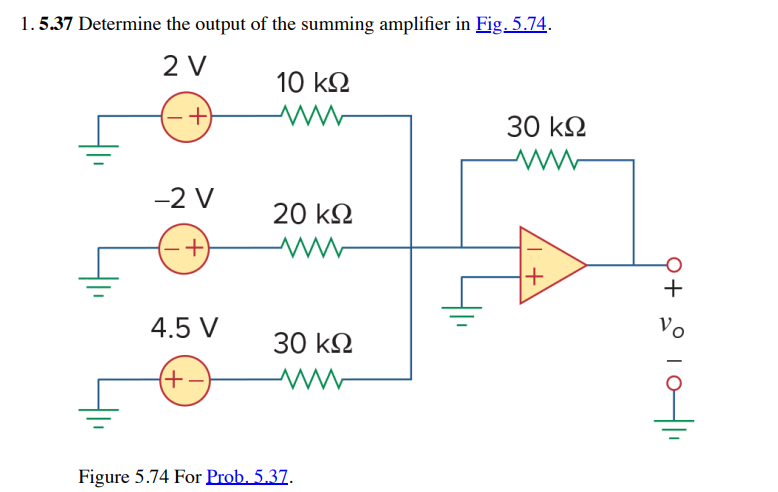 Solved 5.37 ﻿Determine the output of the summing amplifier | Chegg.com