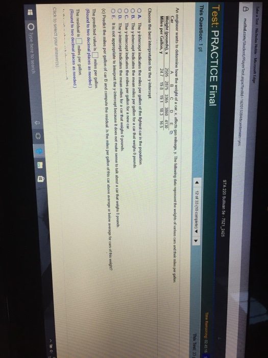 Solved 凸mathd STA 220 Sullivan Se- 7521 2425 Test: PRACTICE | Chegg.com