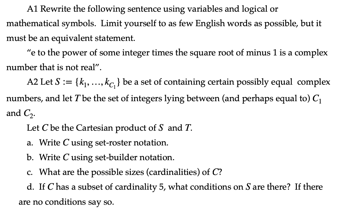 Solved A1 Rewrite the following sentence using variables and | Chegg.com