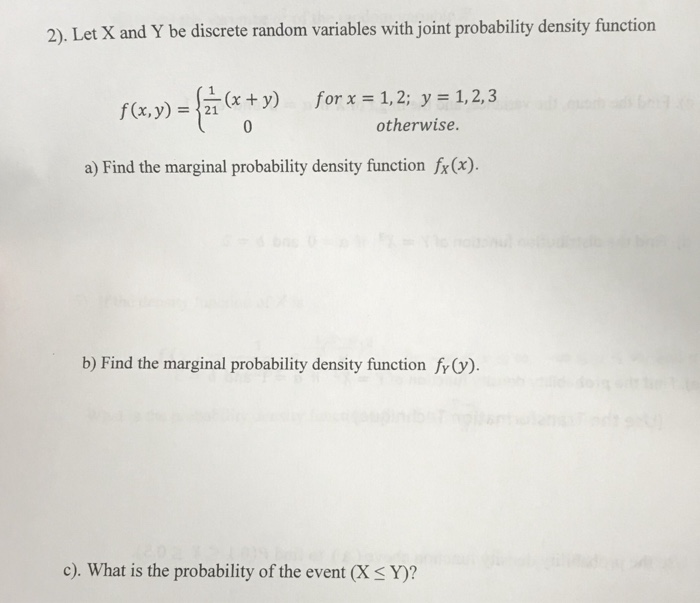Solved 2). Let X and Y be discrete random variables with | Chegg.com