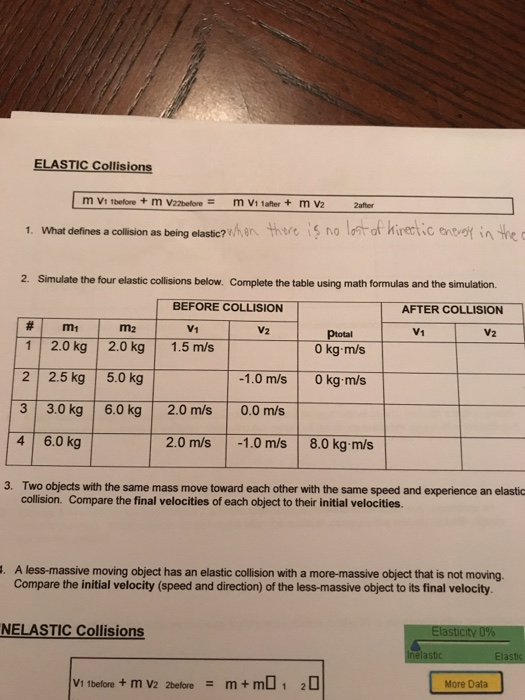 Solved ELASTIC Collisions 2after what defines a collision as | Chegg.com