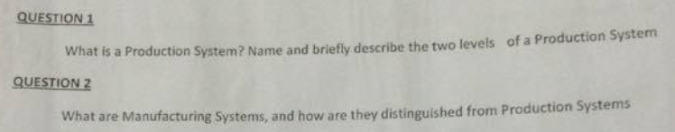Solved QUESTION 1 What is a Production System? Name and | Chegg.com