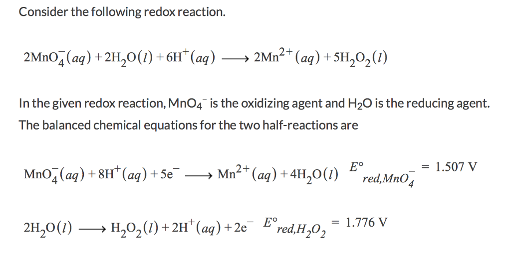 Solved Consider the following redox reaction. 2MnO,(ag) + | Chegg.com