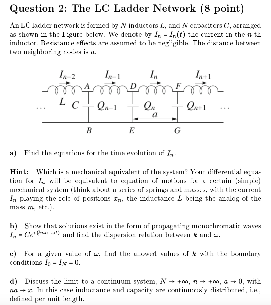 Solved Question 2: The LC Ladder Network (8 ﻿point)An LC | Chegg.com