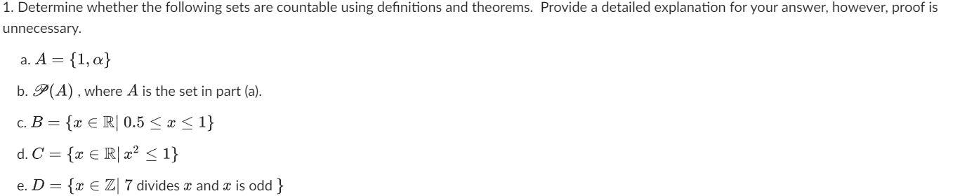 Solved 1. Determine whether the following sets are countable | Chegg.com