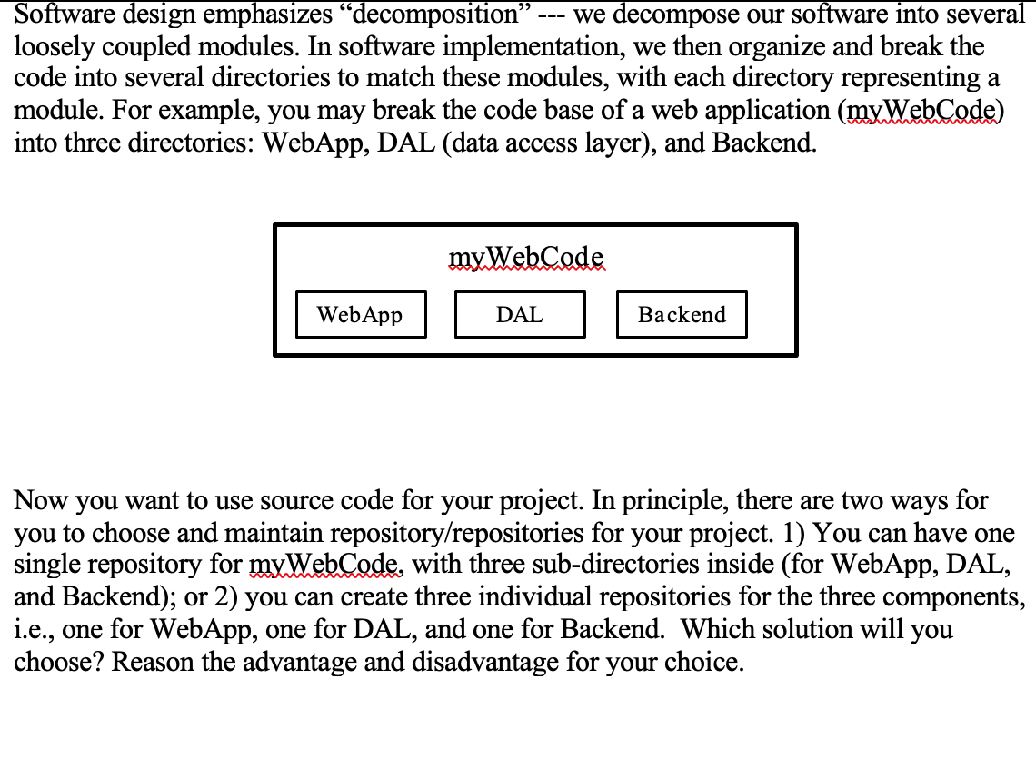 Solved Software design emphasizes “decomposition we | Chegg.com