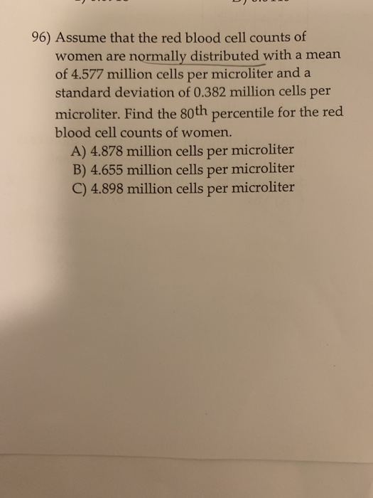 Solved 96) Assume that the red blood cell counts of women | Chegg.com
