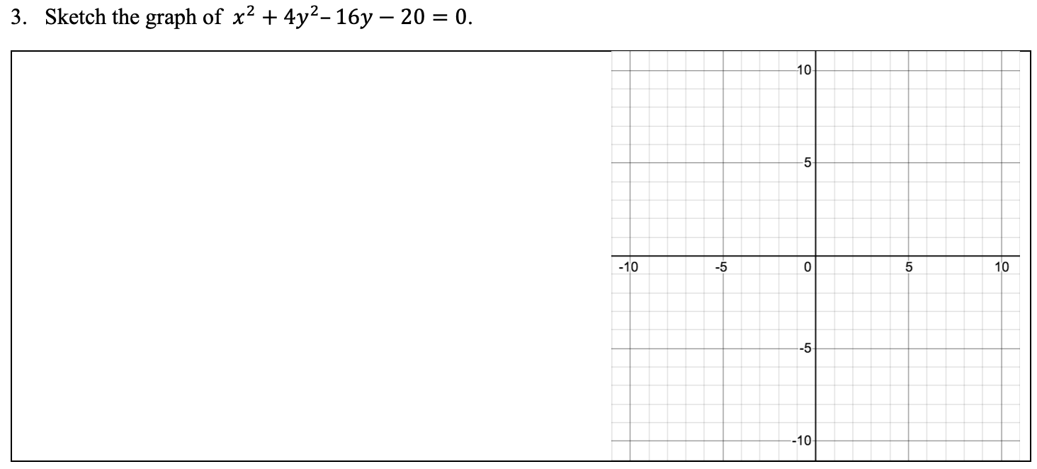 Solved 3. Sketch the graph of x2 + 4y2-16y – 20 = 0. -10 LO | Chegg.com