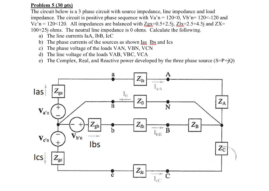 Solved Problem 5 (30 pts) The circuit below is a 3 phase | Chegg.com