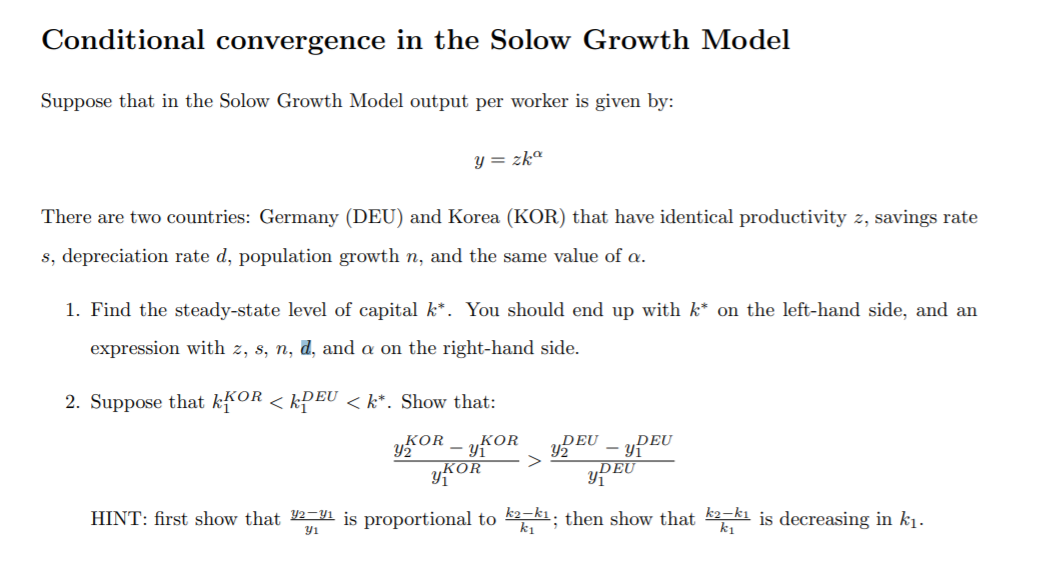 Conditional convergence in the Solow Growth Model | Chegg.com