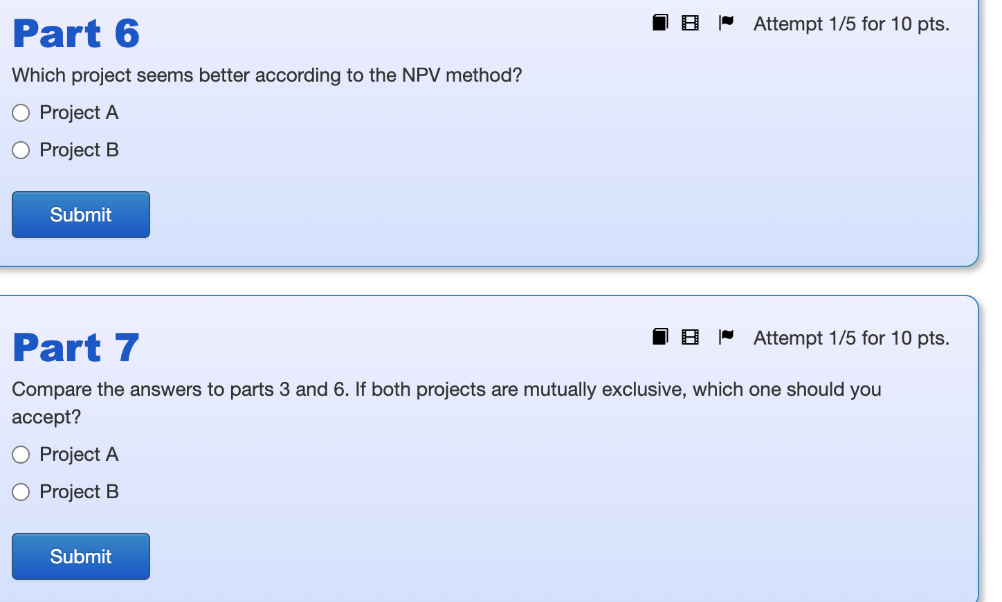 Solved The required return for both projects is 8%. Part 1 | Chegg.com