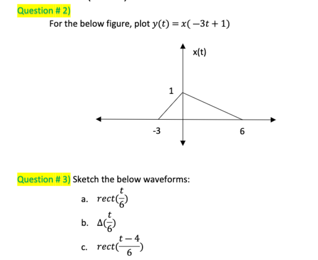 Solved For the below figure, plot y(t)=x(−3t+1) Sketch the | Chegg.com
