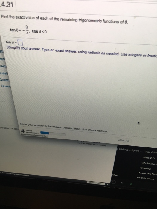 Solved Find the exact value of each of the remaining | Chegg.com