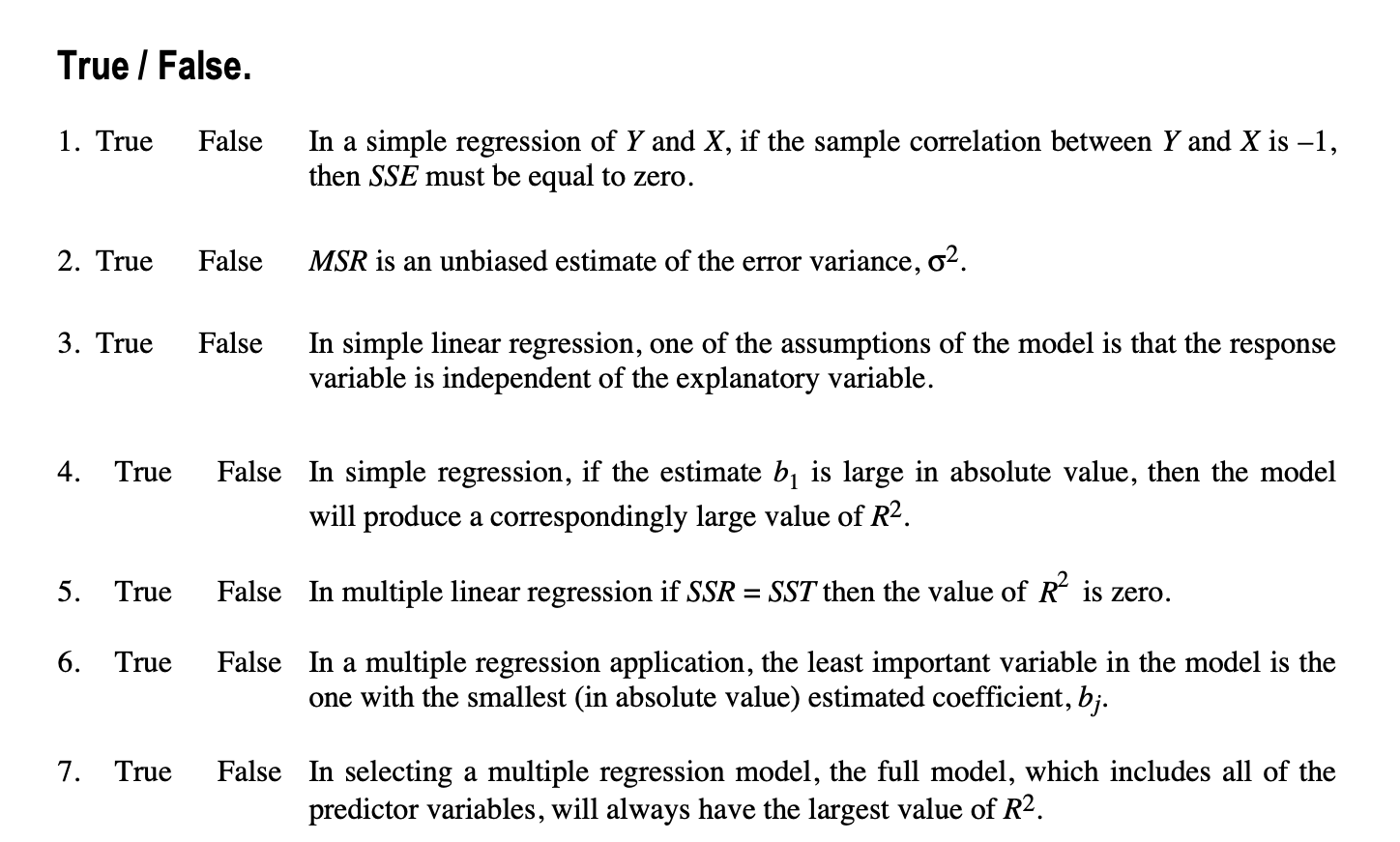 Solved 1. True False In a simple regression of Y and X, if | Chegg.com