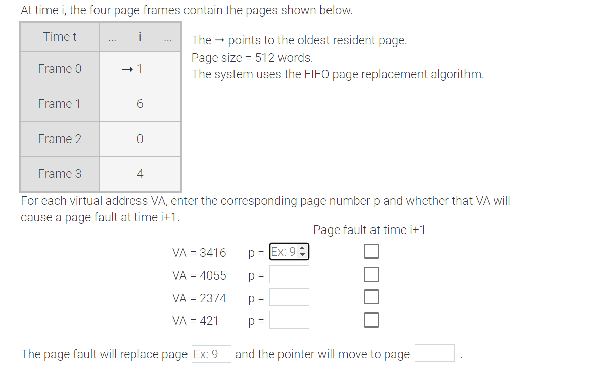 Solved At time i, the four page frames contain the pages | Chegg.com
