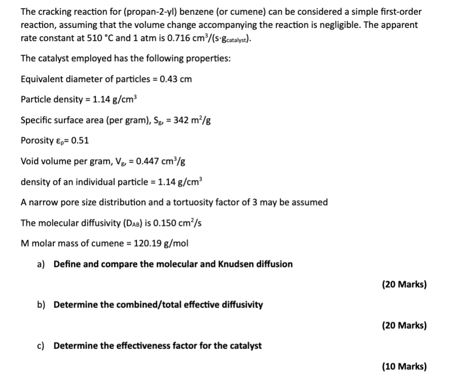 Solved The cracking reaction for (propan-2-yl) ﻿benzene (or | Chegg.com