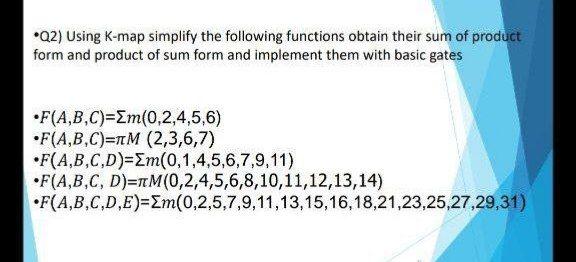 Solved *Q2) Using K-map simplify the following functions | Chegg.com