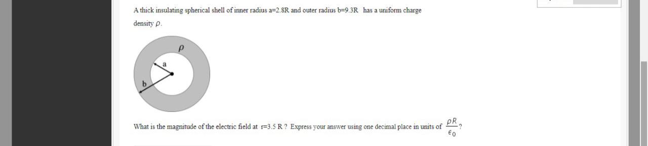 Solved A thick insulating spherical shell of inner radius | Chegg.com