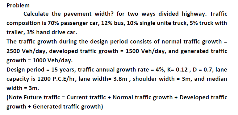 Solved Problem Calculate the pavement width? for two ways | Chegg.com