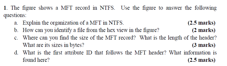 Solved 1. The figure shows a MFT record in NTFS. Use the | Chegg.com