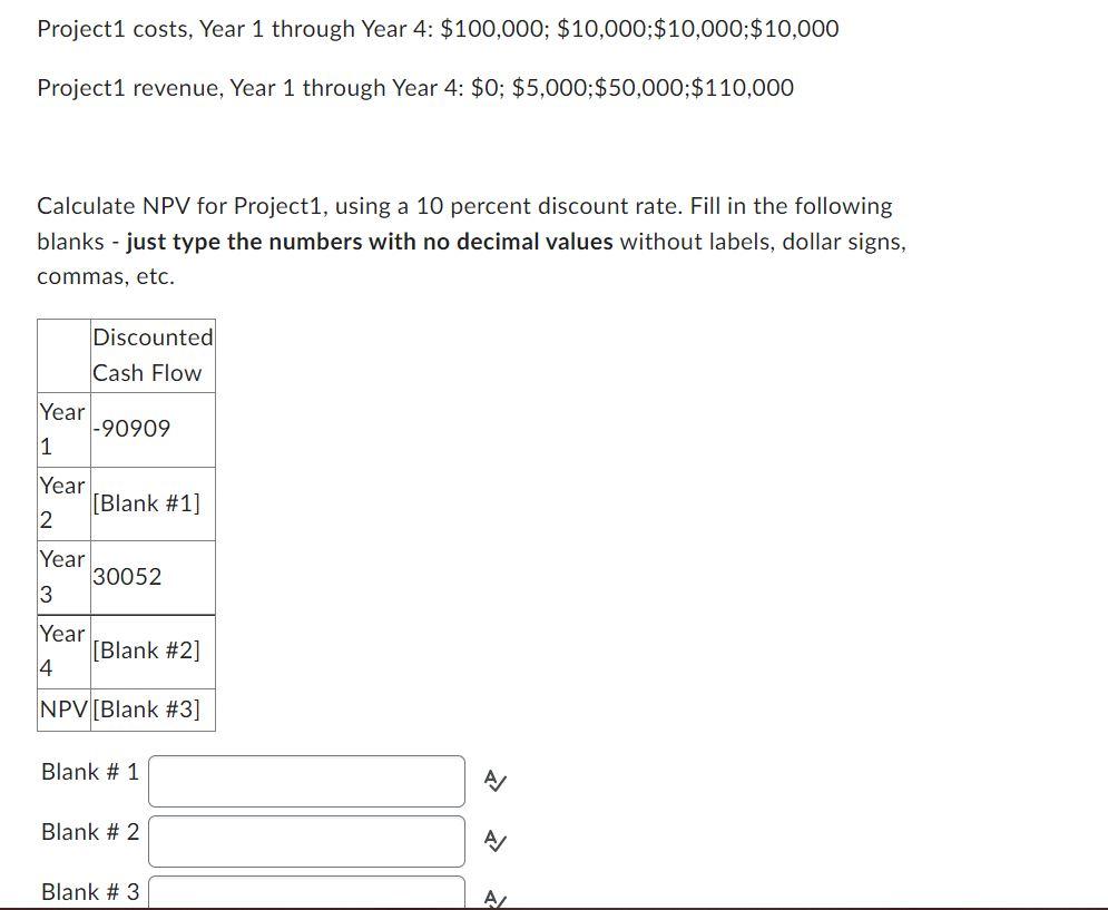 Solved Project1 costs, Year 1 through Year 4: $100,000; | Chegg.com