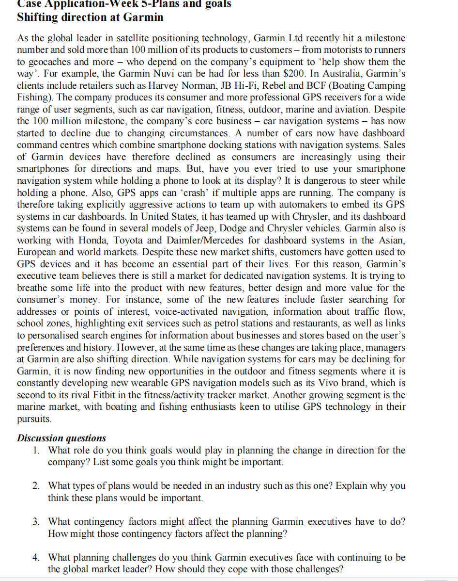 Solved Case Application-Week 5-Plans and goals Shifting | Chegg.com
