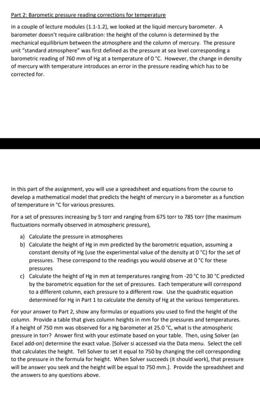 Part 2: Barometic pressure reading corrections for | Chegg.com