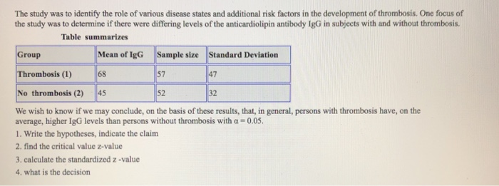 Solved The study was to identify the role of various disease | Chegg.com