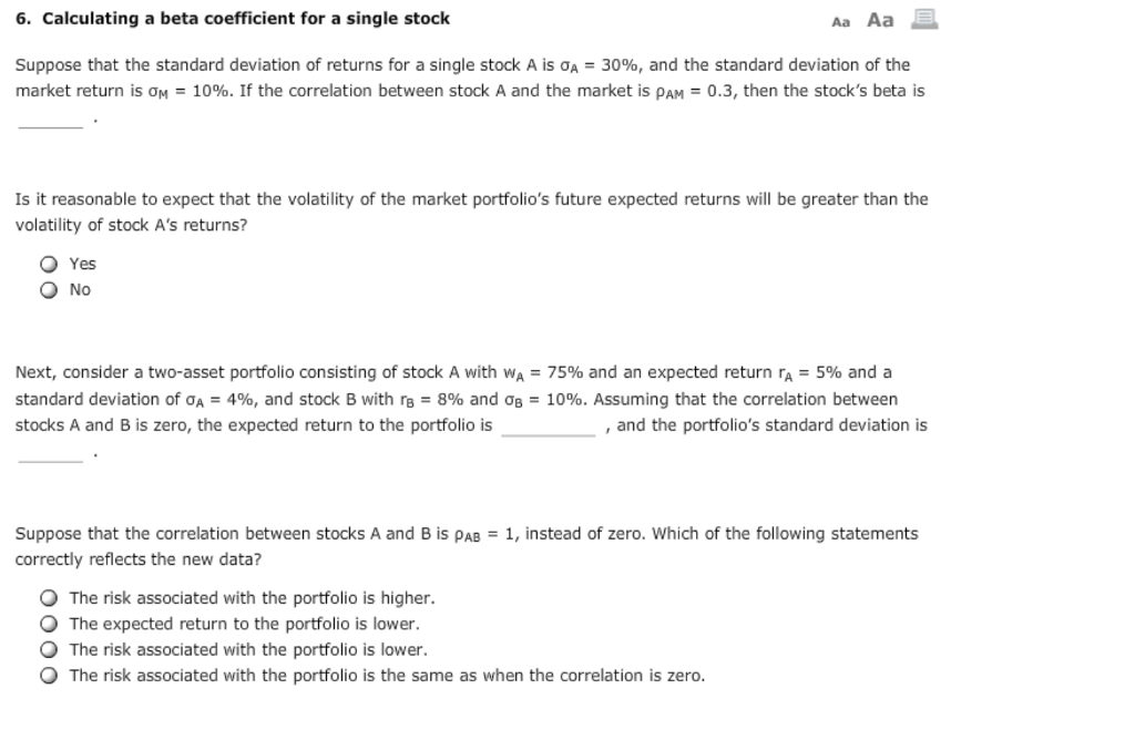 Solved 6. Calculating a beta coefficient for a single stock | Chegg.com