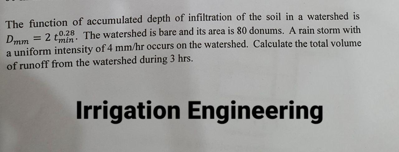 Solved The function of accumulated depth of infiltration of | Chegg.com