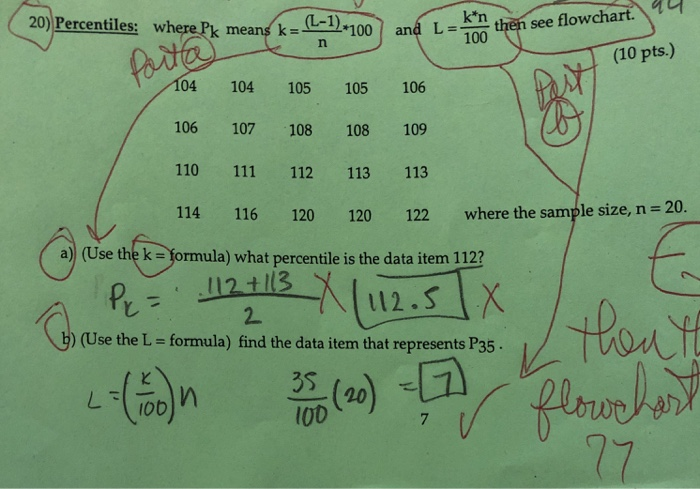Solved 20)Percentiles: wherePk mean, k= "1001 and L= 100 | Chegg.com