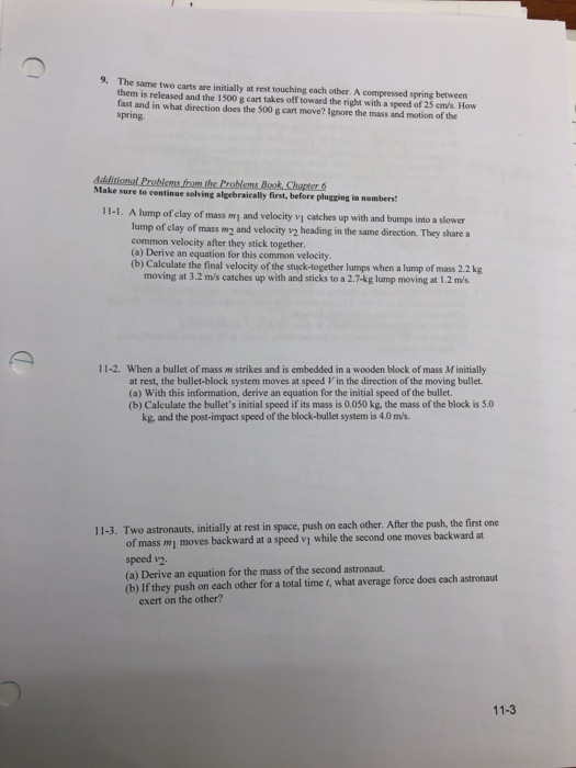Solved 9. The same two carts are initially at rest touching | Chegg.com