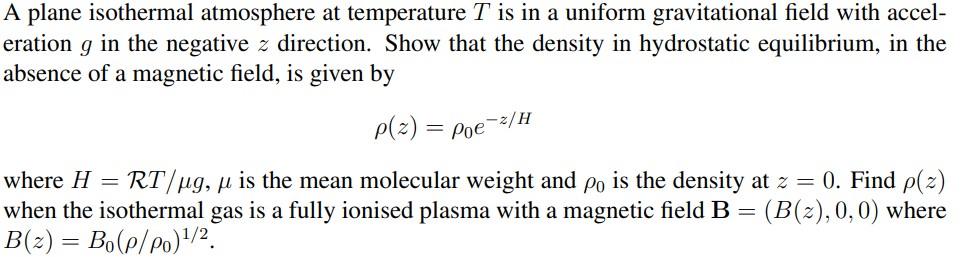 Solved A plane isothermal atmosphere at temperature T is in | Chegg.com