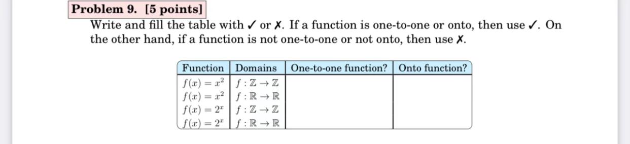 Solved Problem 9. [5 points] Write and fill the table with | Chegg.com