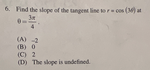 Solved Find the slope of the tangent line to r=cos(3θ) at | Chegg.com