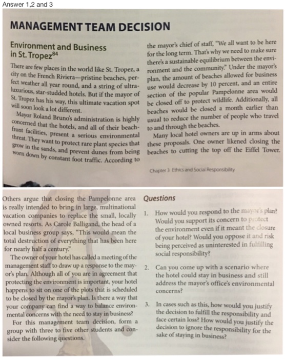 Answer 1,2 and 3 MANAGEMENT TEAM DECISION Environment | Chegg.com