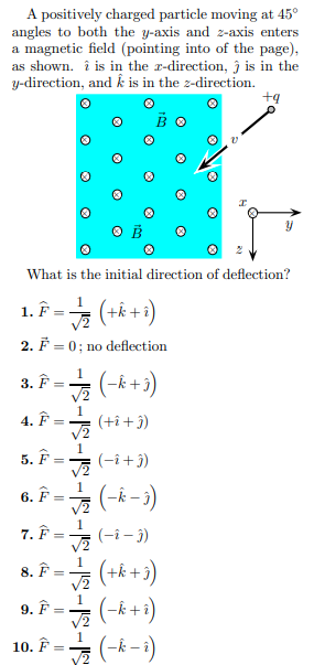 Solved A positively charged particle moving at 45°angles to | Chegg.com