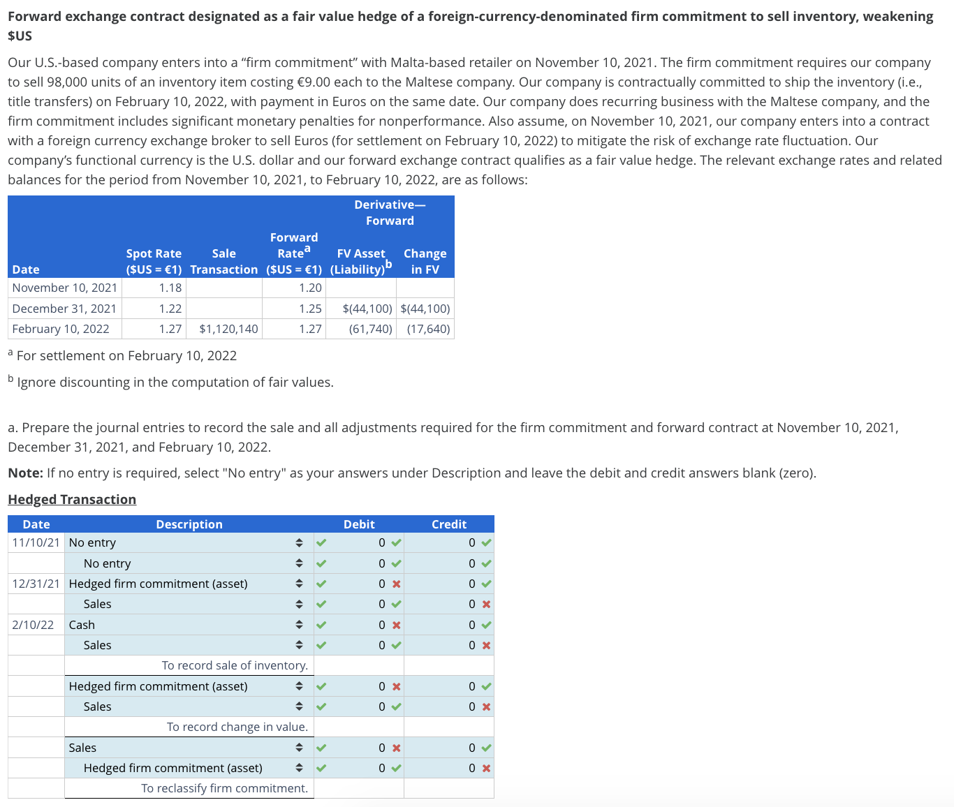 Solved Forward exchange contract designated as a fair value | Chegg.com