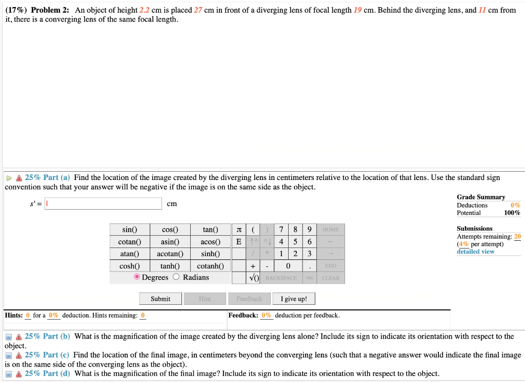 Solved (17\%) Problem 2: An object of height 2.2 cm is | Chegg.com