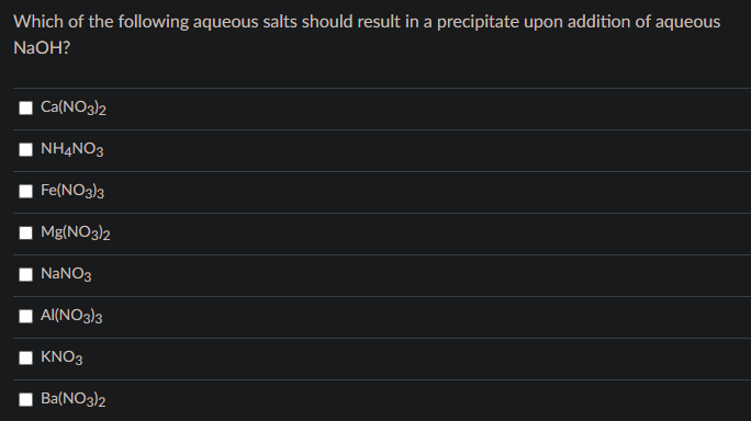 Solved Which of the following aqueous salts should result in | Chegg.com