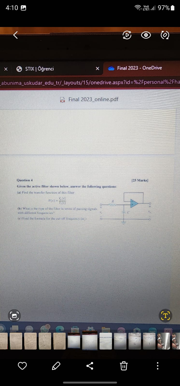 Solved Question 4 Given the active lilter shown below, | Chegg.com