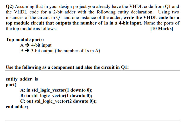 Solved Q1 Using A Rom Write A Vhdl Code For A Circuit That 
