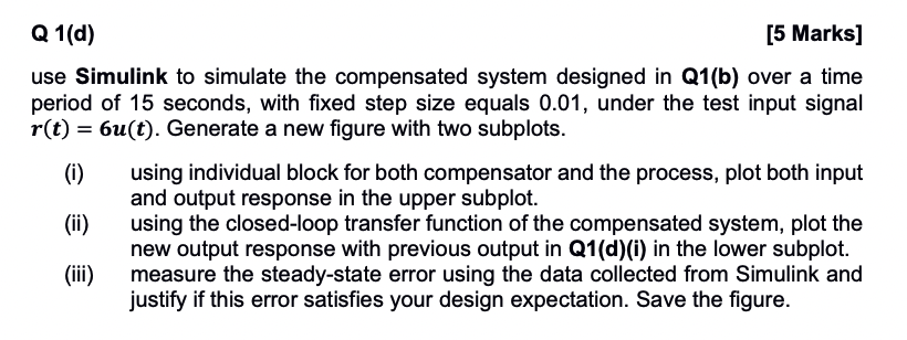 Solved Q 1(b) [8 Marks] use Matlab and frequency response | Chegg.com