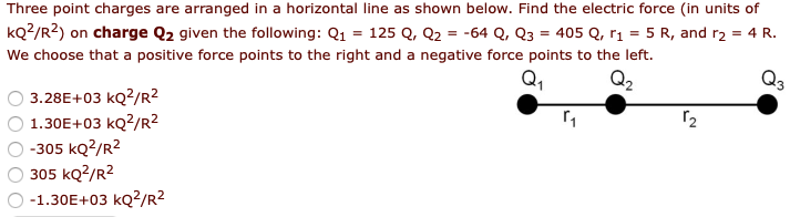 Solved Three point charges are arranged in a horizontal line | Chegg.com